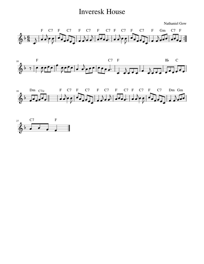 Nathaniel Gow - Inveresk House Sheet Music for Piano (Solo) Easy ...