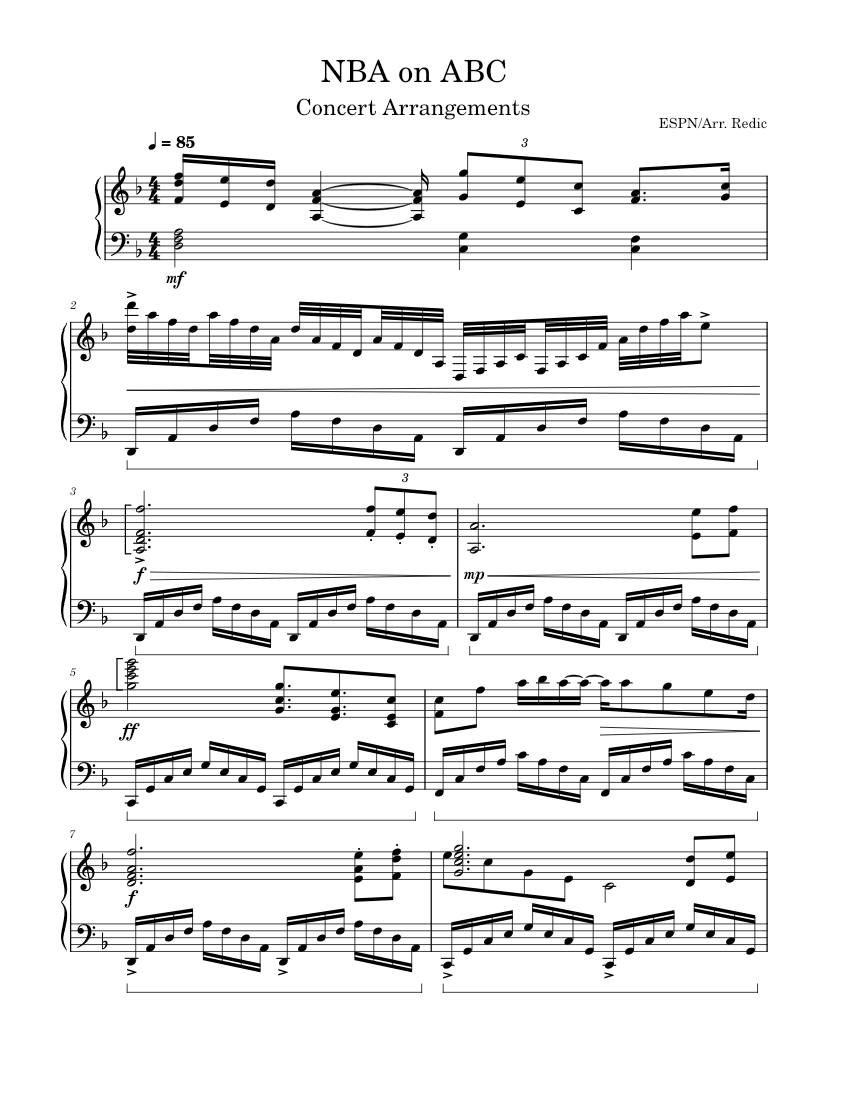 NBA on ABC Theme - Concert Arrangements Sheet Music for Piano (Solo ...