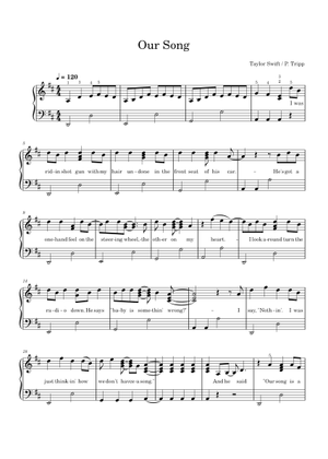Play Official version of Our song Sheet Music by Taylor Swift for Piano ...