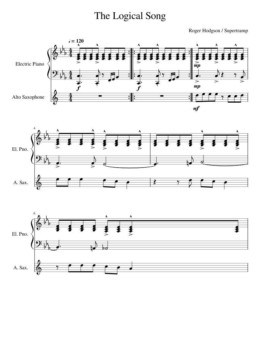 Supertramp The Logical Song Sheet Music for Piano, Saxophone alto (Solo ...