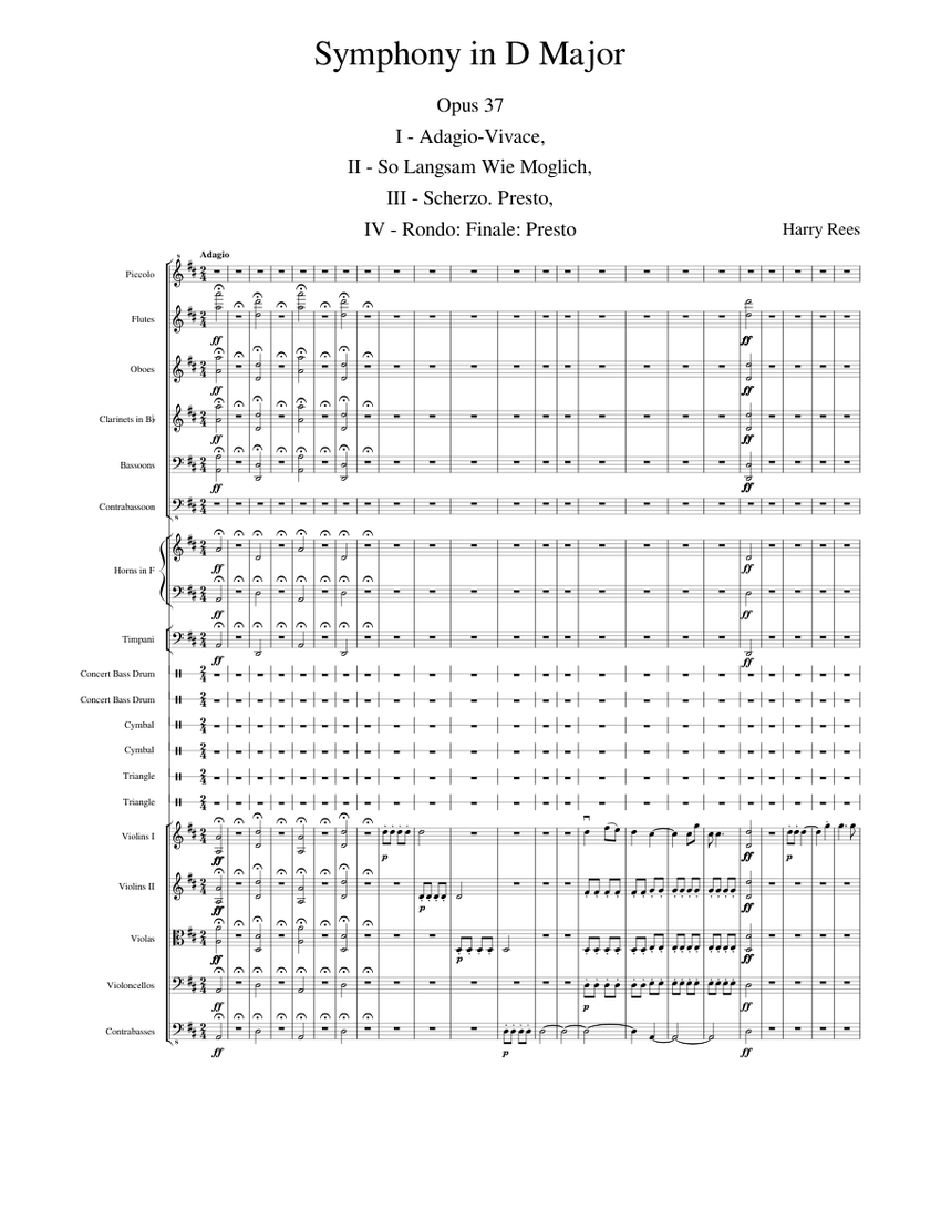 Symphony No 2 in D Major Opus 37 Sheet music for Flute piccolo, Flute, Oboe, Clarinet in b-flat ...