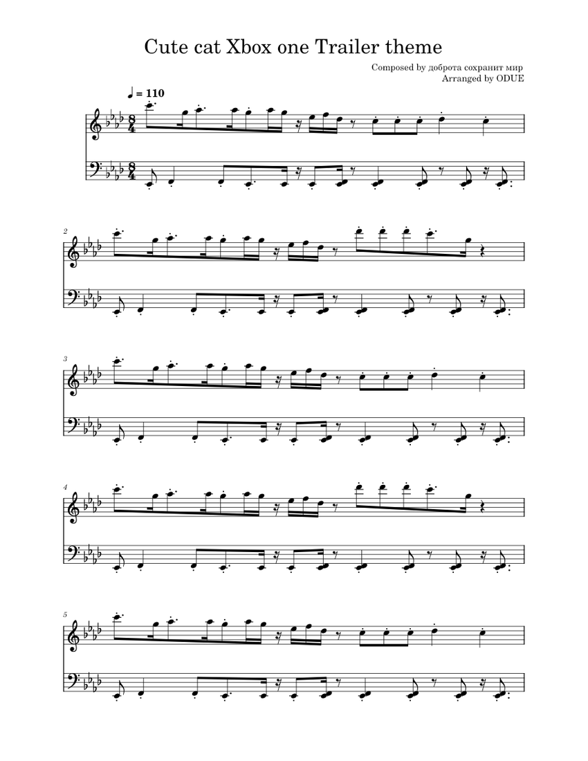 Cute cat Xbox one Trailer theme – доброта сохранит мир cutecat Sheet ...