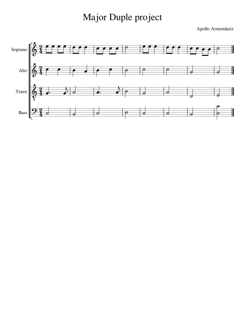 Major Duple project Sheet Music for Soprano, Alto, Tenor, Bass voice ...
