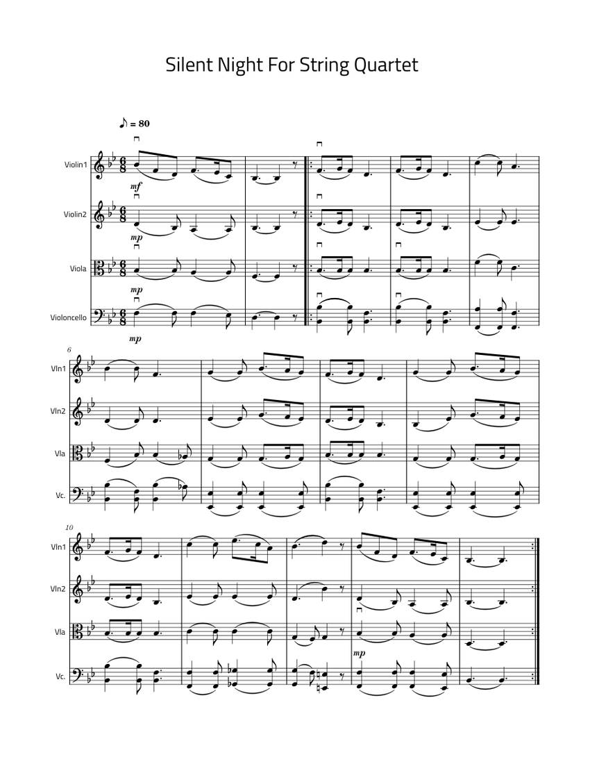 Silent Night – Franz Xaver Gruber Arranged For String Quartet (Easy for ...