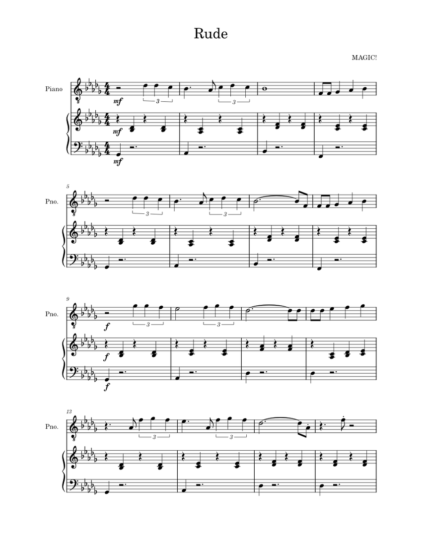 Rude – MAGIC! Rude Sheet music for Piano (Piano-Voice) | Musescore.com