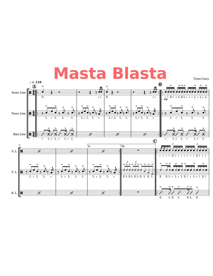 Masta Blasta Sheet music for Snare drum, Tenor drum, Bass drum ...
