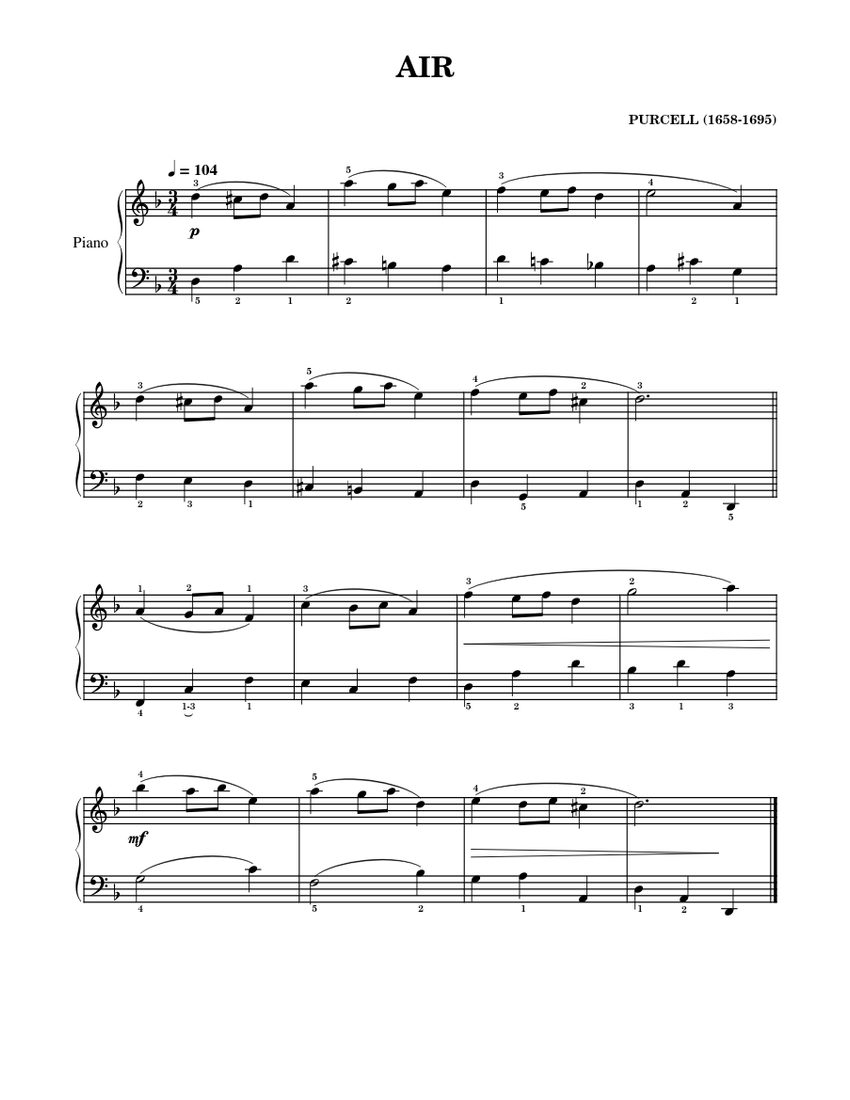 AIR – Henry Purcell Sheet Music for Piano (Solo) easy | MuseScore.com