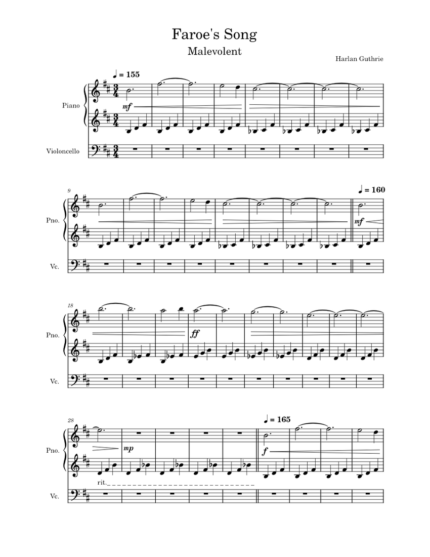 Faroe's Song – Harlan Guthrie Sheet music for Piano, Cello (Mixed Duet ...