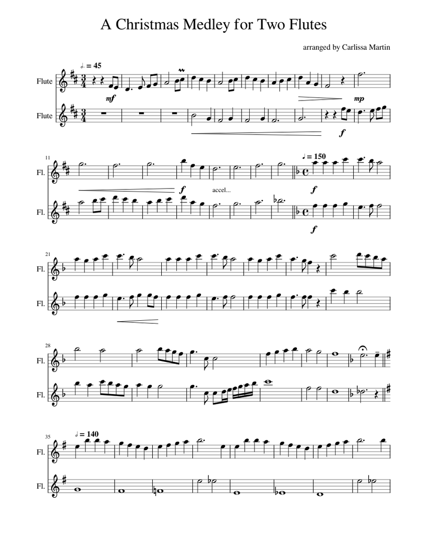 A Christmas Medley for Two Flutes Sheet music for Flute (Woodwind Duet ...
