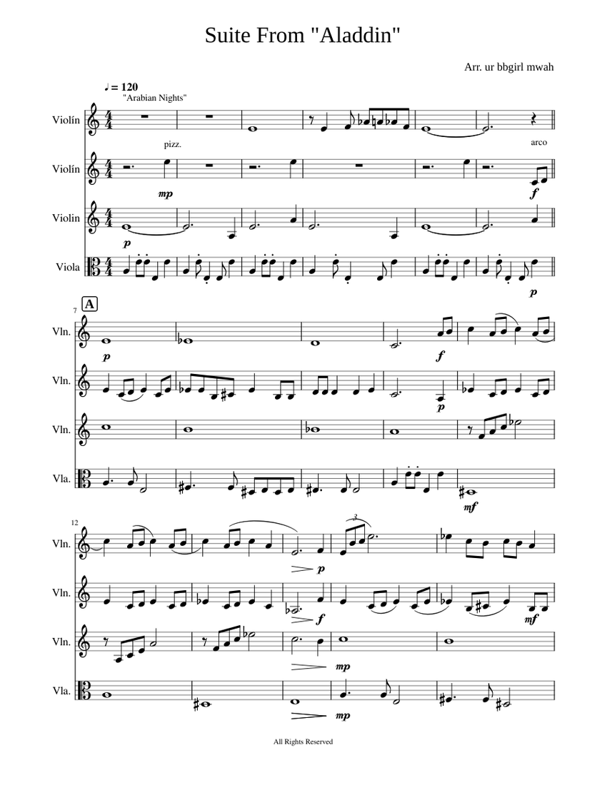 Suite from "Aladdin" (String Quartet) Sheet Music for Violin, Viola ...
