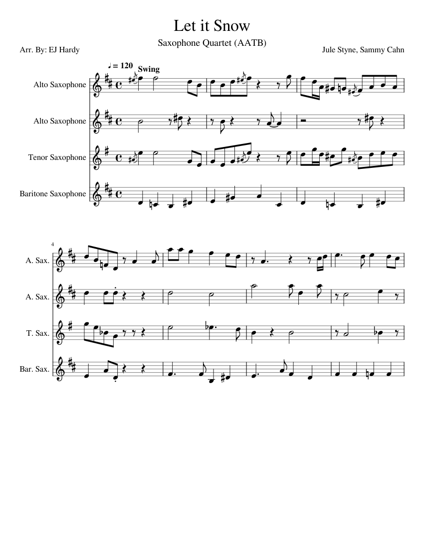 Let It Snow Sax Quartet Sheet Music for Saxophone alto, Saxophone tenor ...