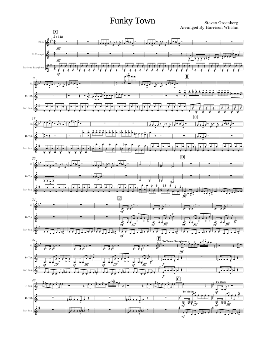 TRIO - Funky Town Sheet music for Flute, Saxophone baritone, Trumpet in ...
