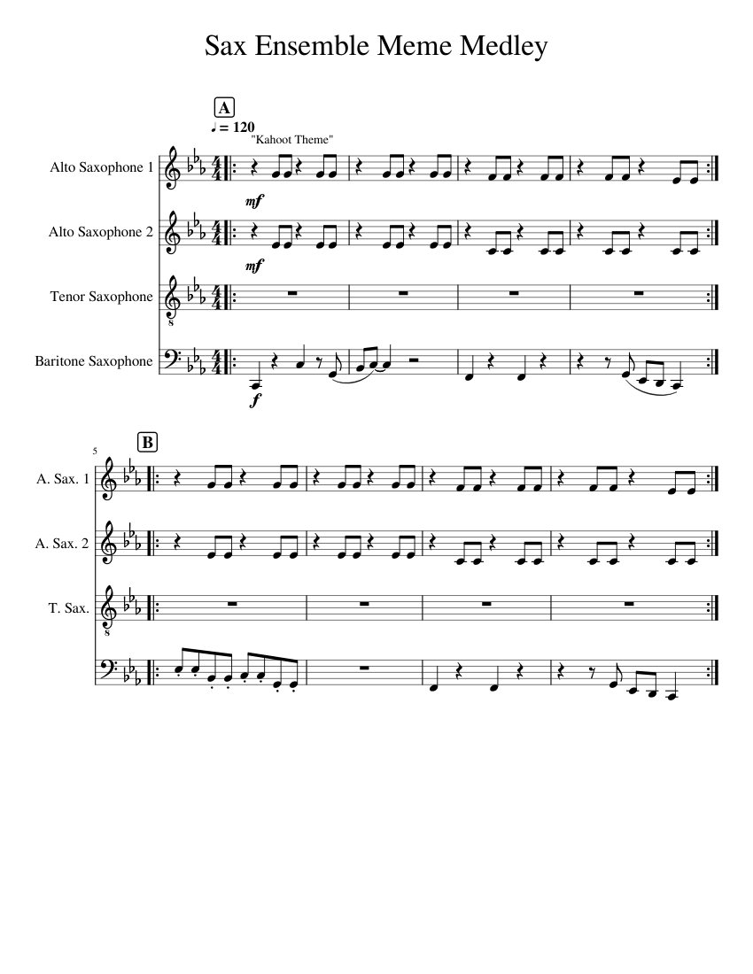 sax ensemble meme medley Sheet Music for Saxophone alto, Saxophone ...