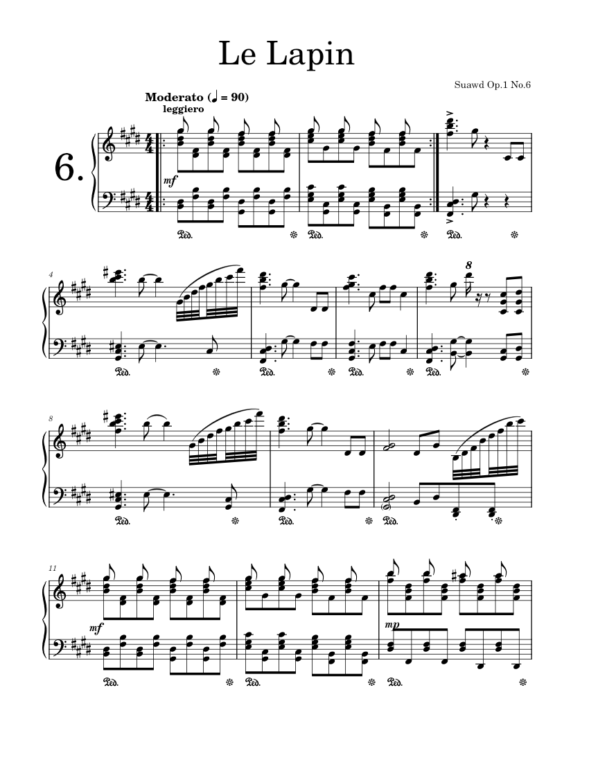 Suawd - Etude Basik Op.1 No.6, "Le Lapin" in E Major Sheet Music for ...