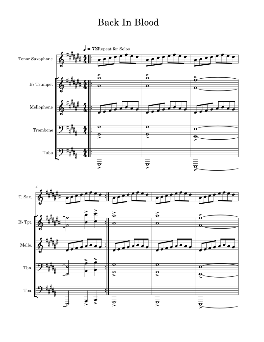 Back In Blood – Pooh Shiesty Sheet Music for Trombone, Tuba, Mellophone ...