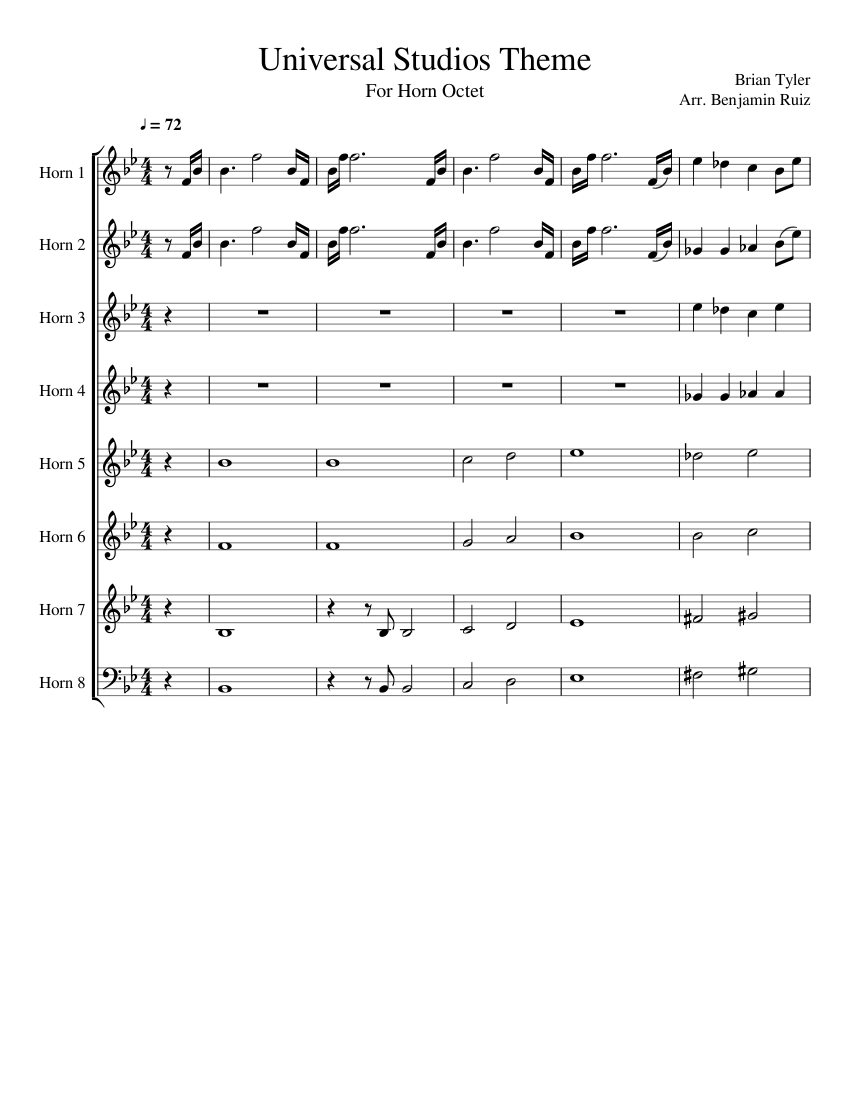 Universal Studios Theme Sheet Music for French horn (Brass Ensemble ...