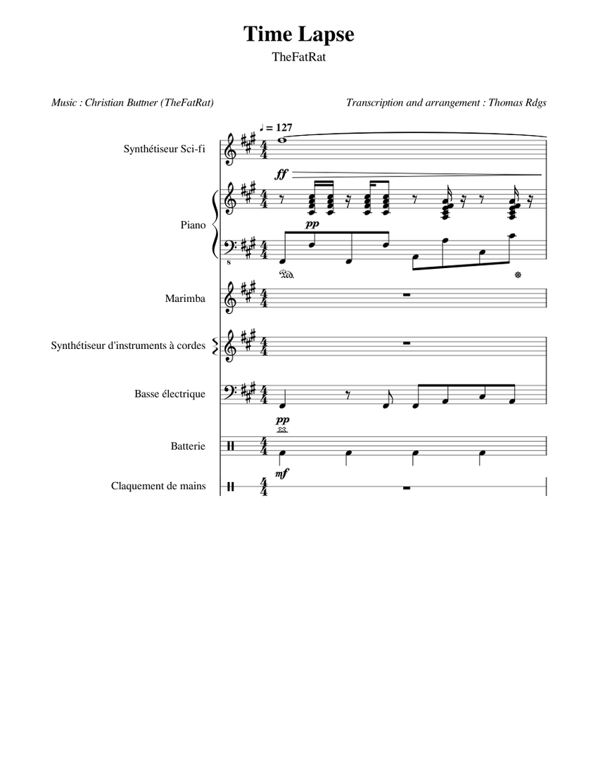 TheFatRat - Time Lapse (arrangement) Sheet Music for Piano, Bass guitar ...