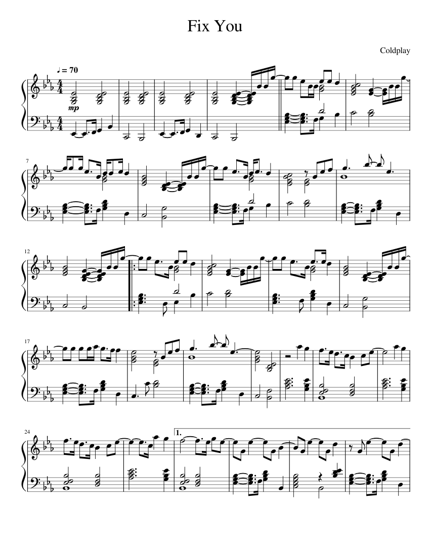 Fix You Sheet music for Piano (Solo) | Musescore.com