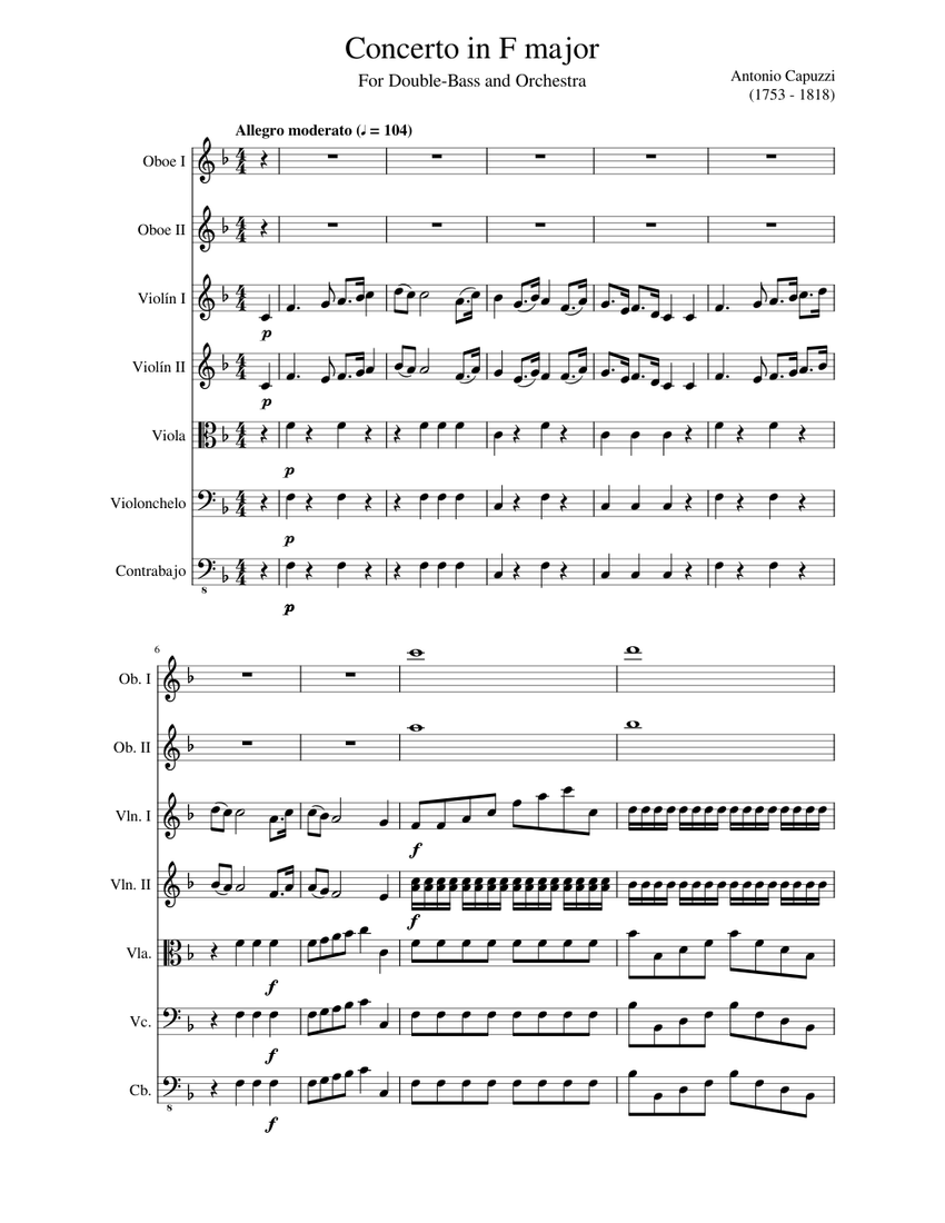 Antonio Capuzzi - Concerto in F major (Orchestral Part) Sheet Music for ...