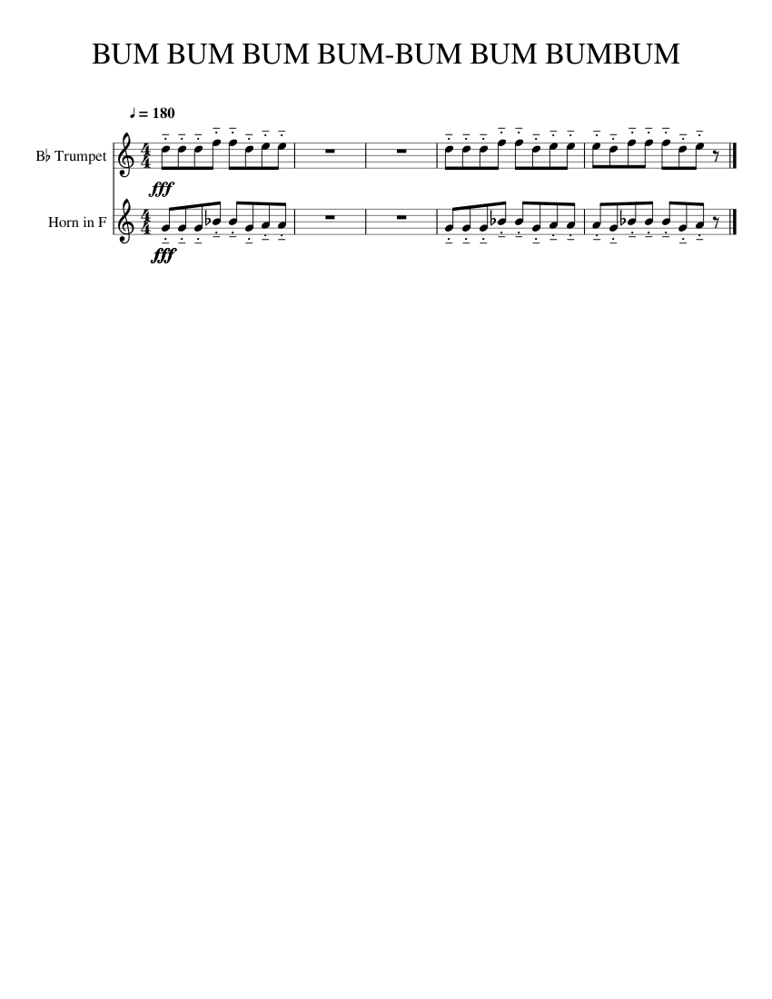 BUM BUM BUM BUM BUM BUM BUMBUM Sheet Music for Trumpet in b-flat ...