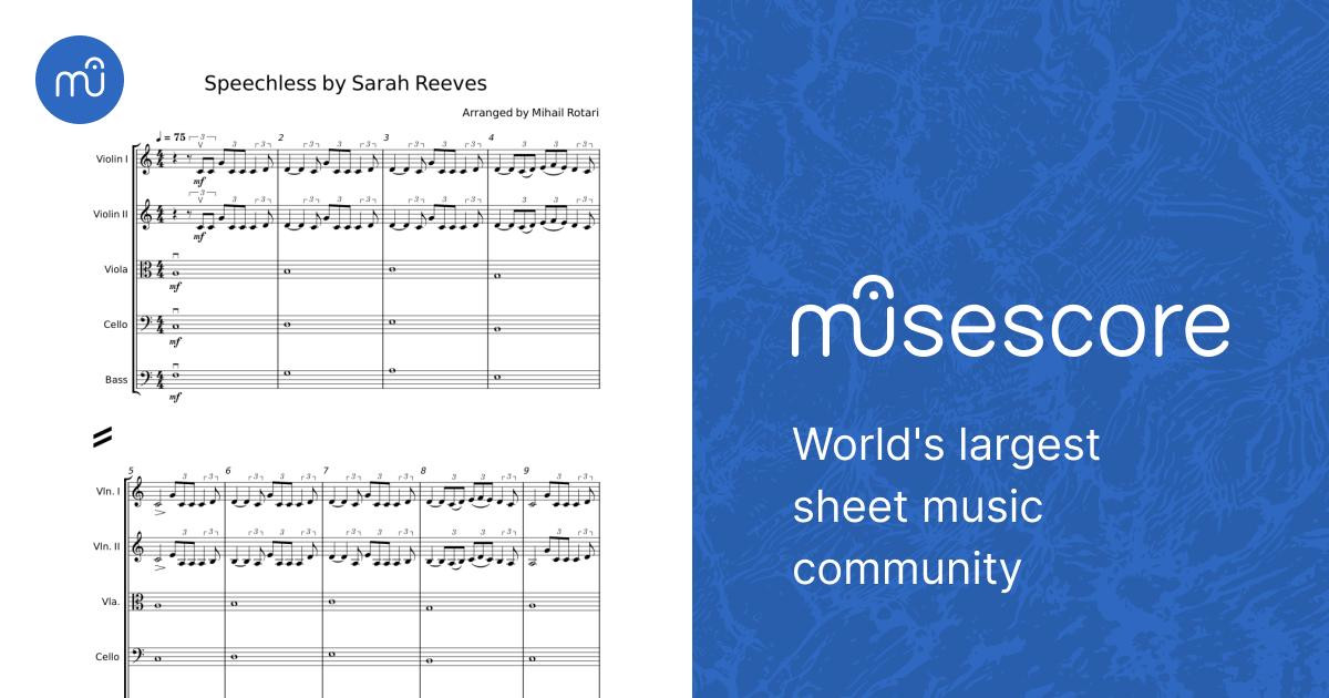 Speechless - Sarah Reeves Sheet Music for Violin, Viola, Cello, Bass ...