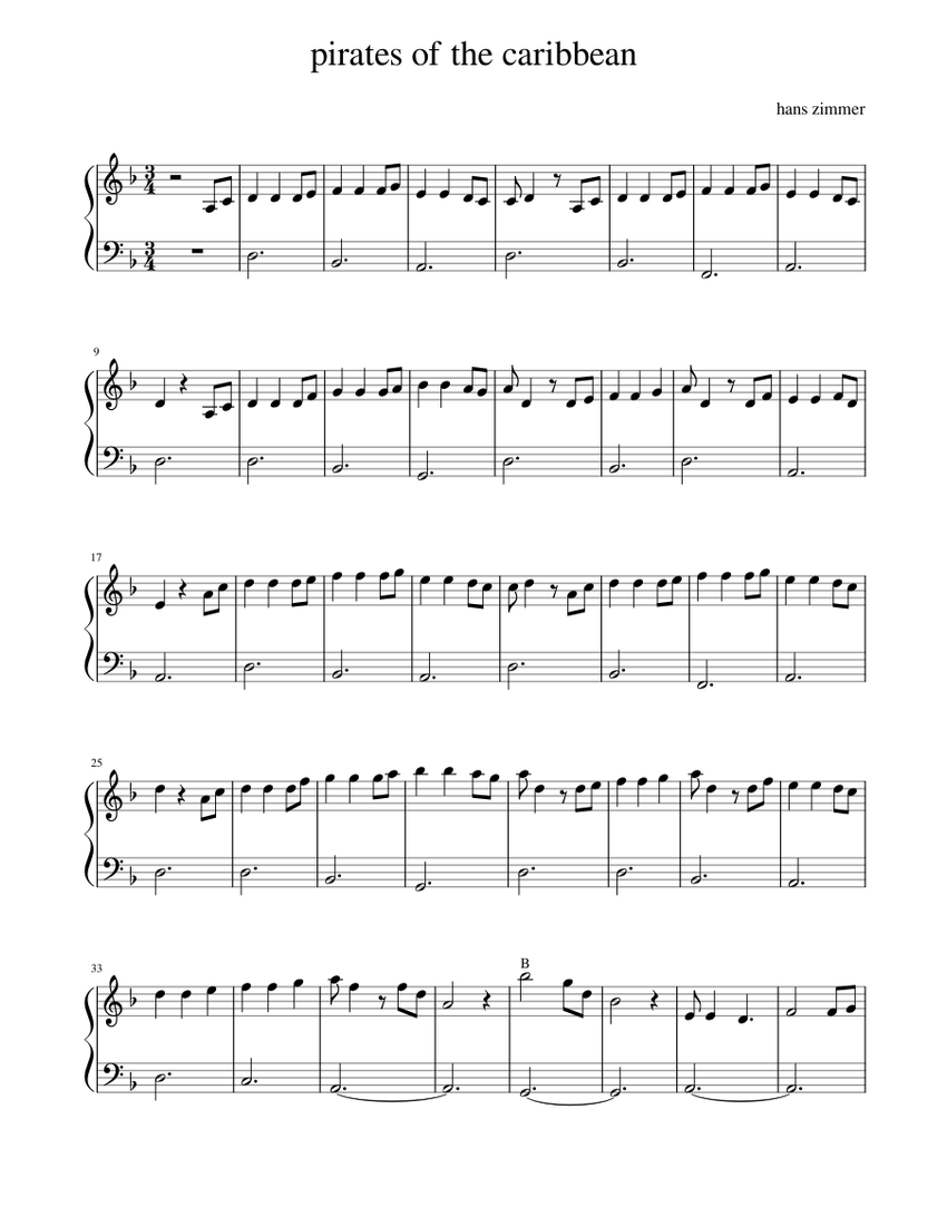 Pirates of the Caribbean – Hans Zimmer pirates of the caribbean Sheet ...