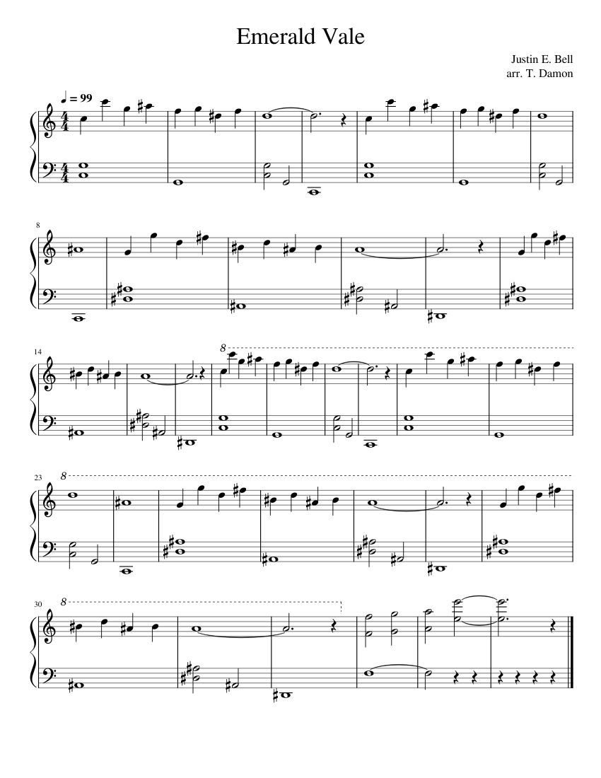 The Outer Worlds Soundtrack – Justin E. Bell Emerald Vale Sheet music for Piano (Solo) Easy ...