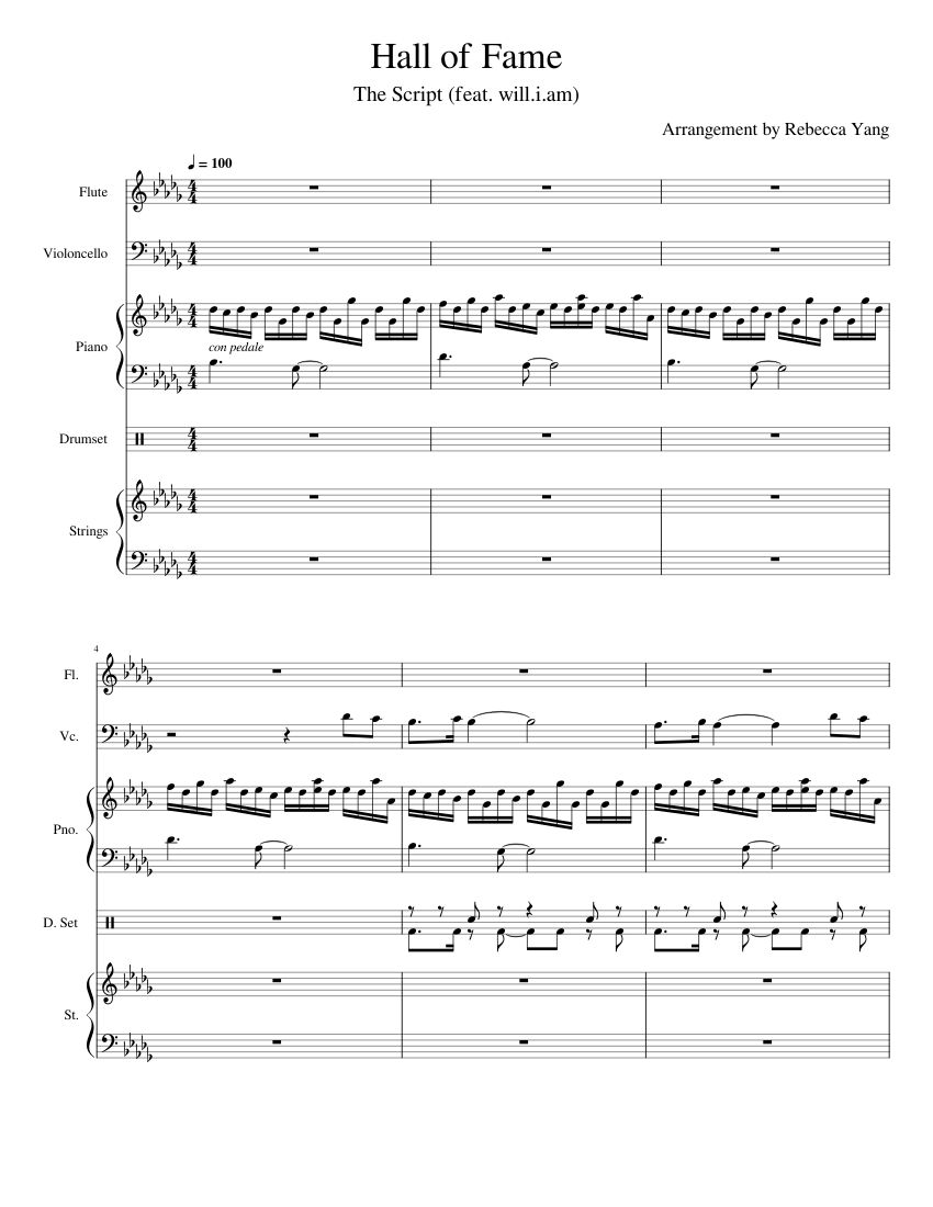 Hall Of Fame – The Script Ft. WIlliam Sheet music for Piano, Flute ...