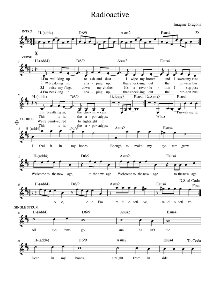 Imagine dragons - Radioactive (lead sheet) Sheet music for Piano (Solo ...