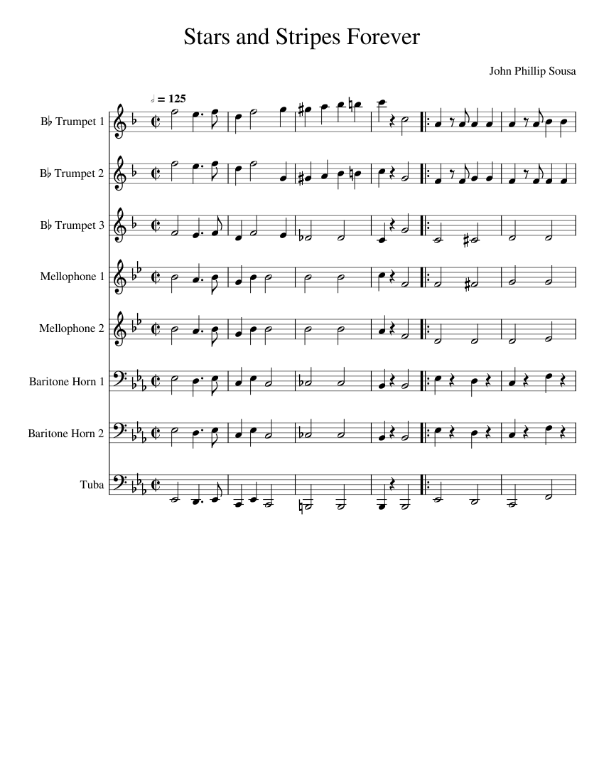 Stars and Stripes Forever Sheet music for Tuba, Mellophone, Trumpet in b-flat, Baritone horn ...