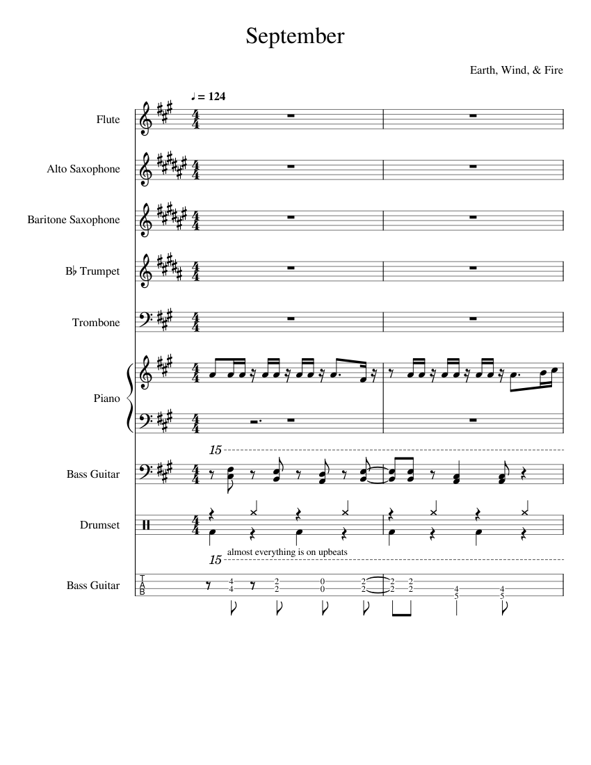 September Sheet music for Piano, Trombone, Flute, Saxophone alto & more ...