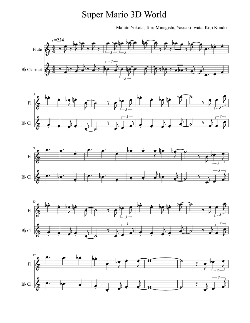 Super_Mario_3D_World_Main_Theme_2fLUTE_1clarinet Sheet Music for Flute ...