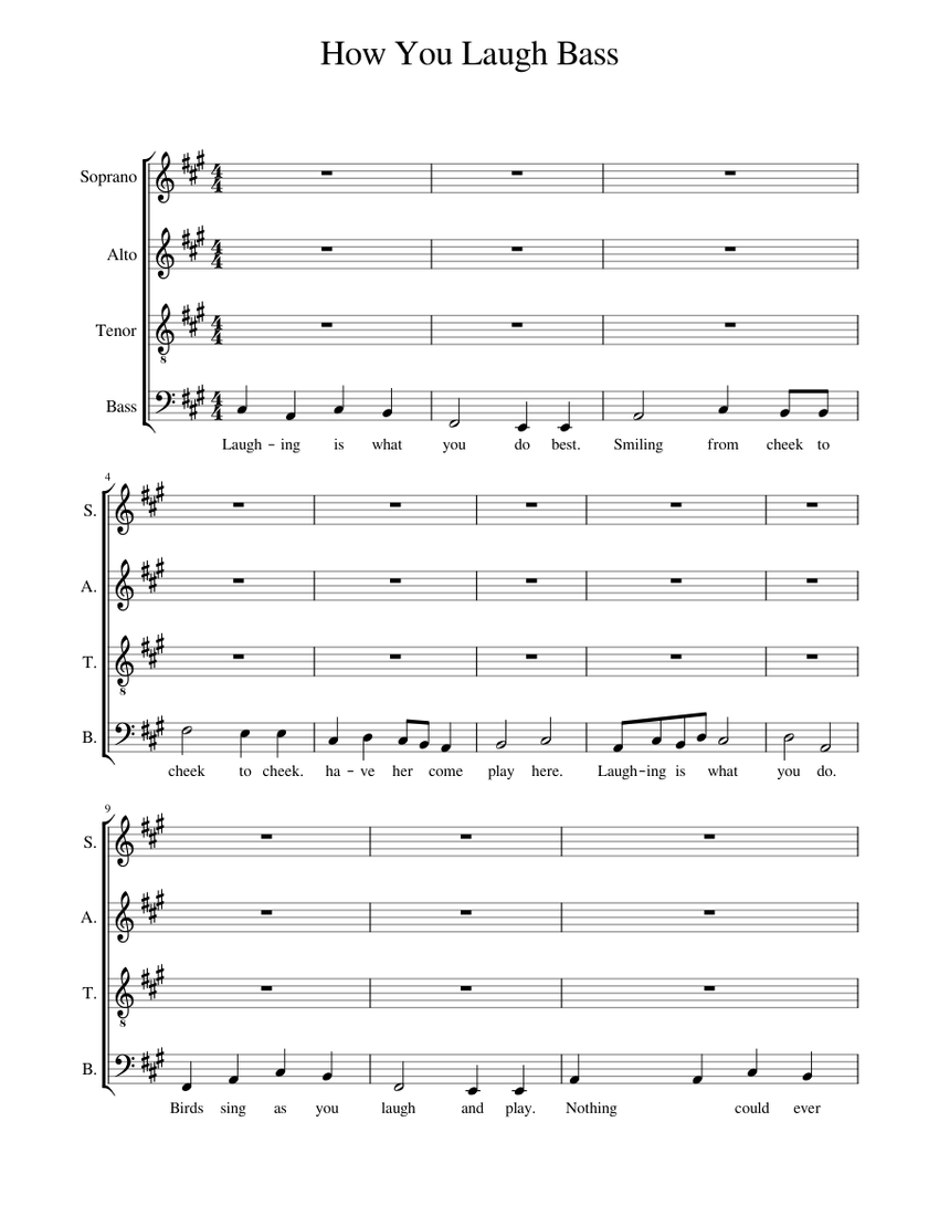 How You Laugh Bass Sheet music for Soprano, Alto, Tenor, Bass voice ...