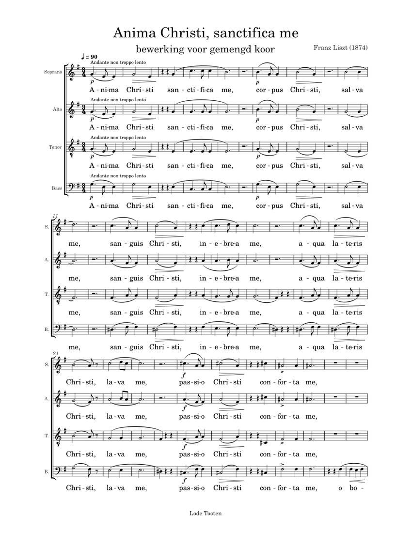 Anima Christi, sanctifica me gemengd koor-vierstemmig Sheet music for Soprano, Alto, Tenor, Bass ...