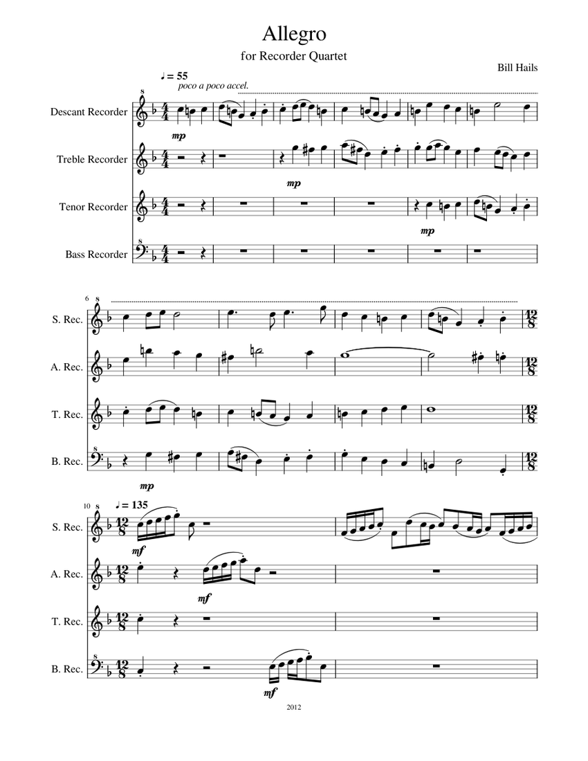 Allegro Sheet music for Recorder (Mixed Quartet) | Musescore.com