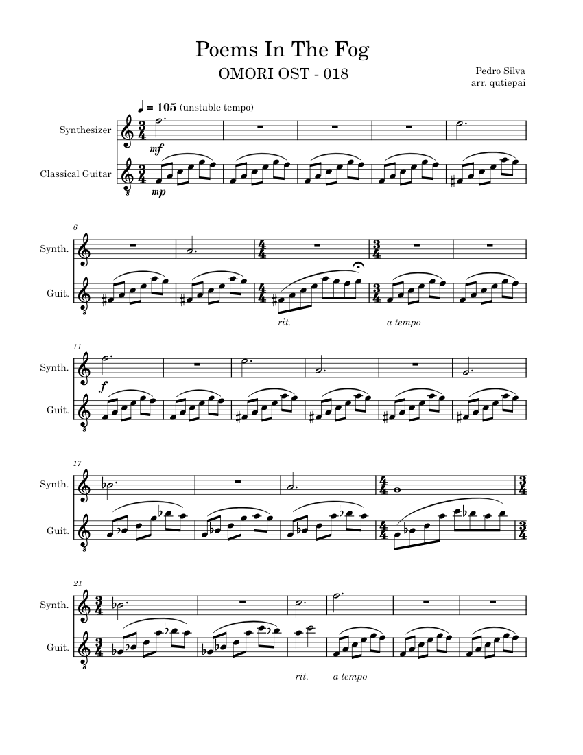 OMORI - Poems In The Fog Sheet Music for Guitar, Synthesizer (Mixed ...