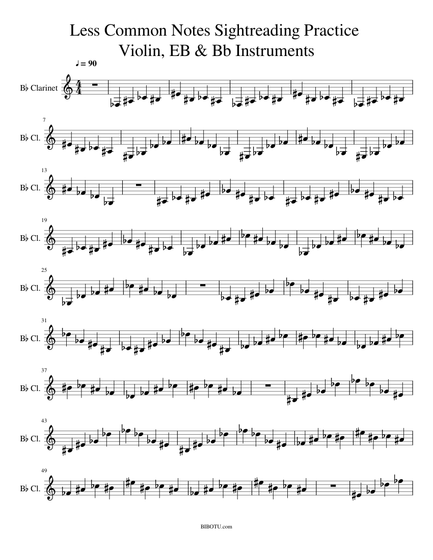 Sight Reading Challenge Practice Less Common Notes for Eb Bb C ...