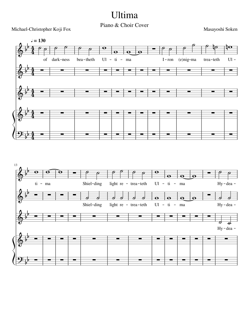 Ultima (piano & choir adaptation) Sheet Music for Piano, Vocals (Piano ...