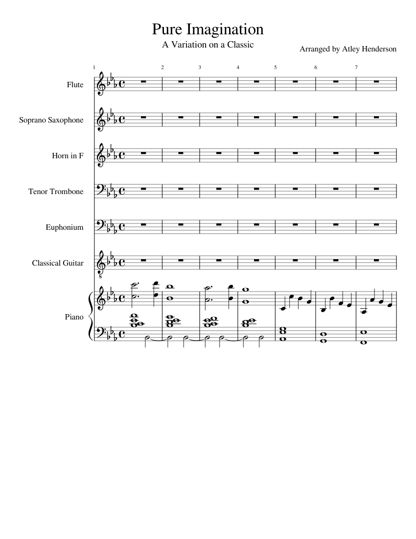 Pure Imagination Sheet Music for Piano, Euphonium, Trombone tenor ...