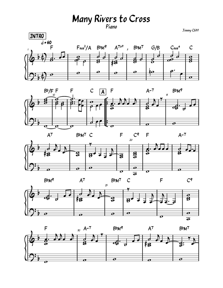 Many rivers to cross – Jimmy Cliff Sheet Music with Chords for Piano ...