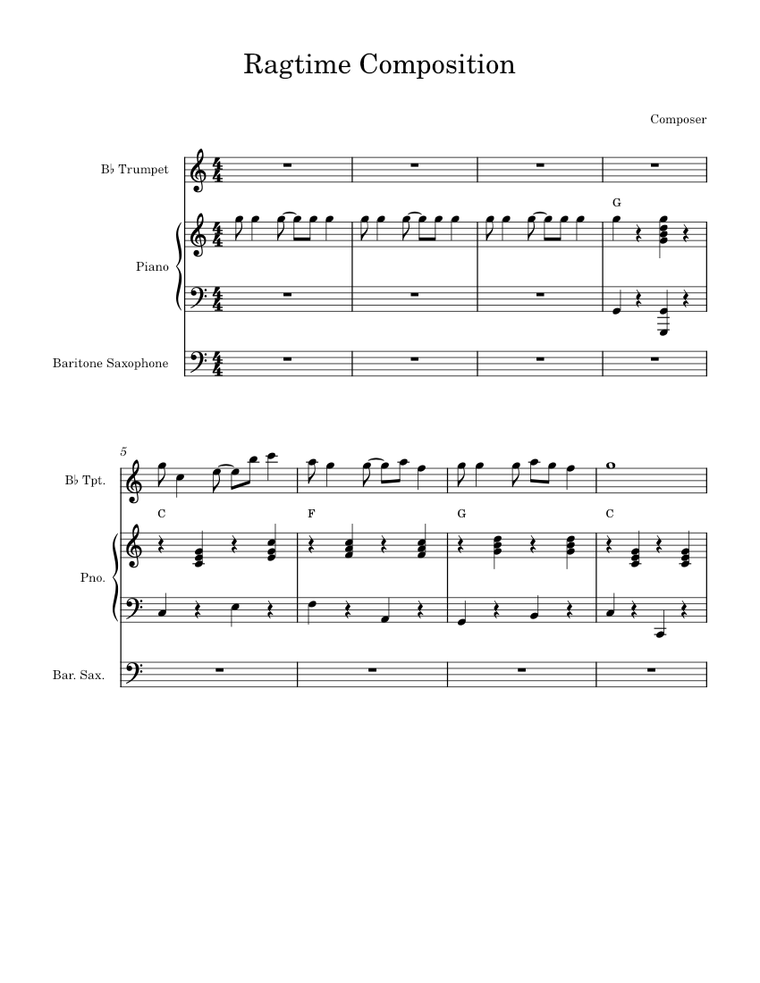 Ragtime Composition Sheet music for Piano, Saxophone baritone, Trumpet ...