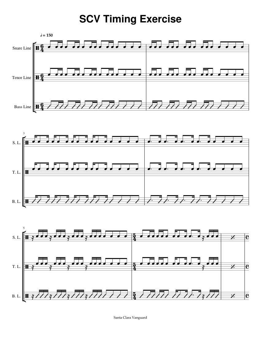 SCV Timing Exercise (Score) Sheet Music for Snare drum, Tenor drum ...