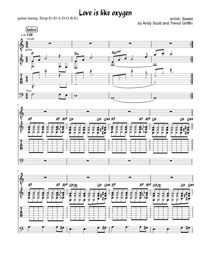 Love is like oxygen Sheet Music and Tab with Chords for Tenor, Guitar ...