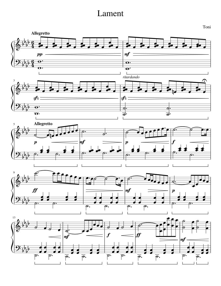 Lament Sheet Music for Piano (Solo) | MuseScore.com