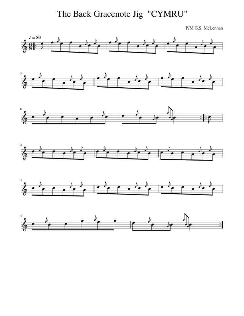 The Back Gracenote Jig "CYMRU" Sheet music for Piano (Solo) | Musescore.com