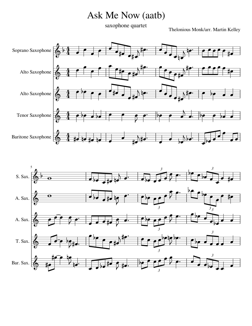 Ask Me Now – Thelonious Monk Sheet music for Saxophone alto, Saxophone ...