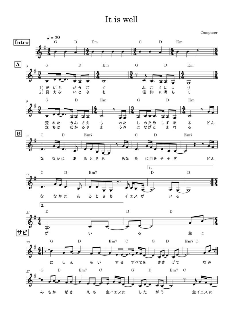 It is well Sheet Music for Piano (Solo) Easy | MuseScore.com