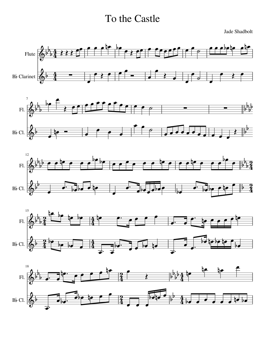 To the Castle finished Sheet music for Flute, Clarinet in b-flat ...