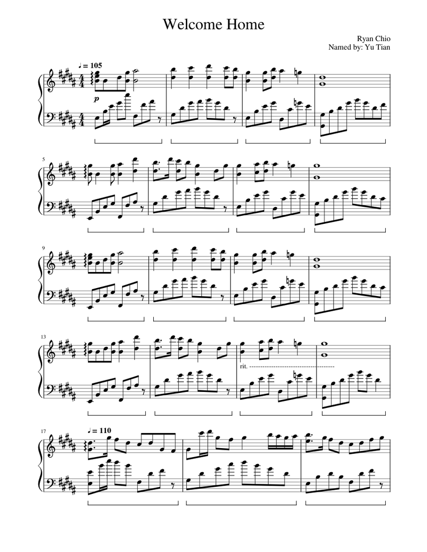 Welcome Home Sheet Music for Piano (Solo) | MuseScore.com