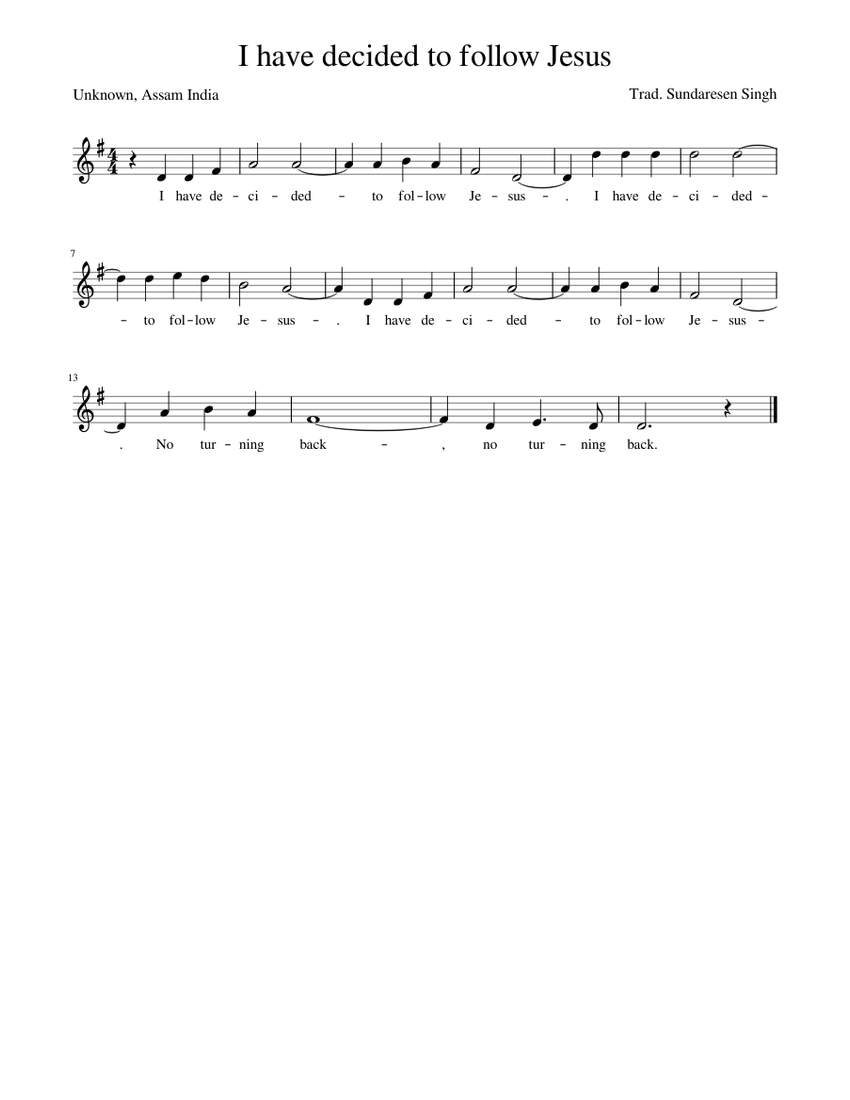 I have decided to follow Jesus Sheet Music for Piano (Solo) Easy ...